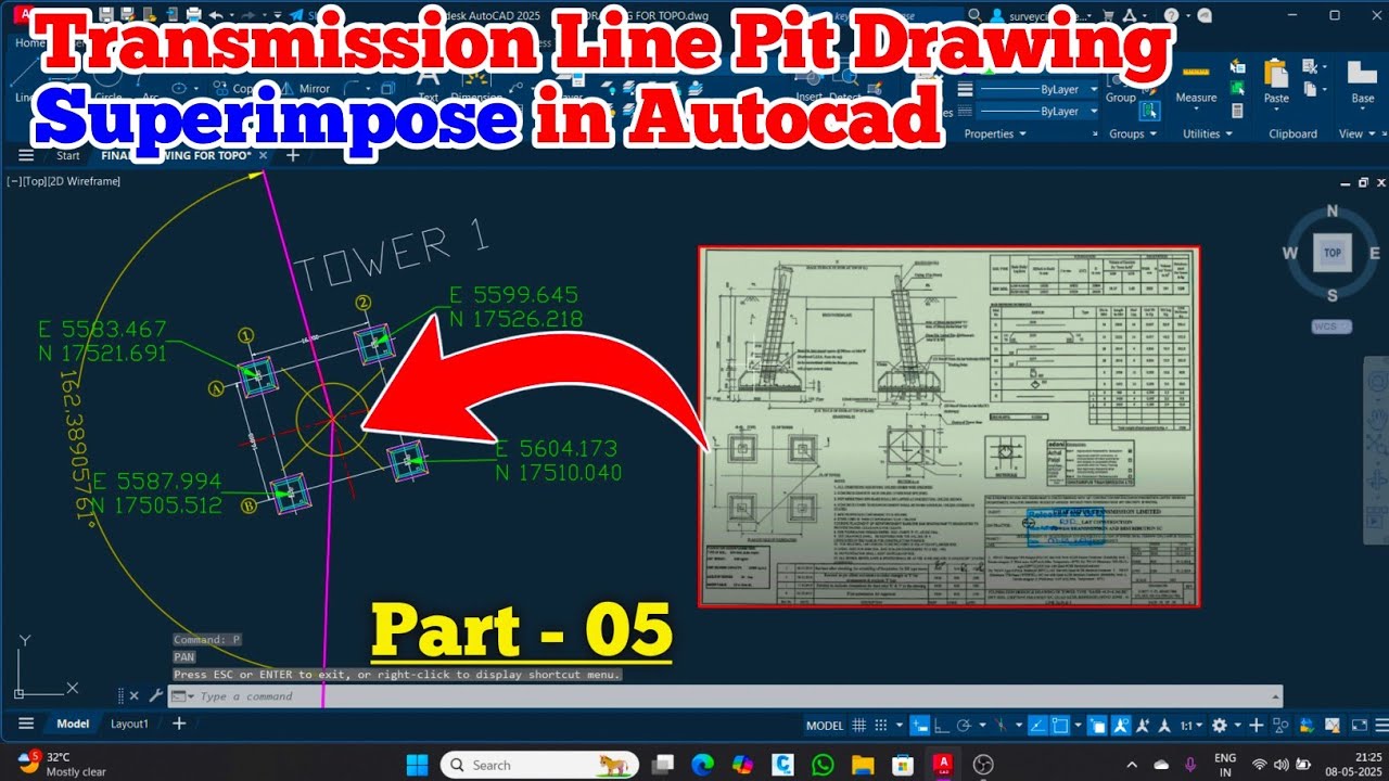 Transmission Line Footing Drawing Superimpose in Rude Plan ...