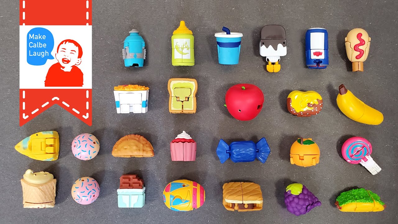 Transformer botbots collection stop motion with different food fruit ...