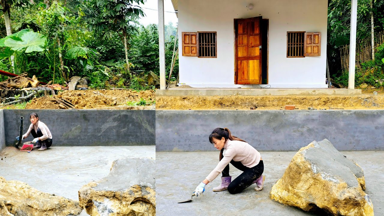 Make the fish pond foundation with sand and cement, install drainage pipes for the pond/Ban Thi ...