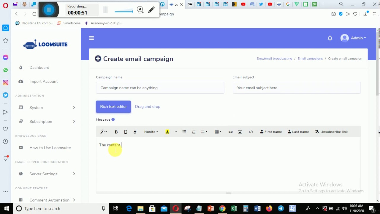 How to send email broadcast in Loomsuite - YouTube