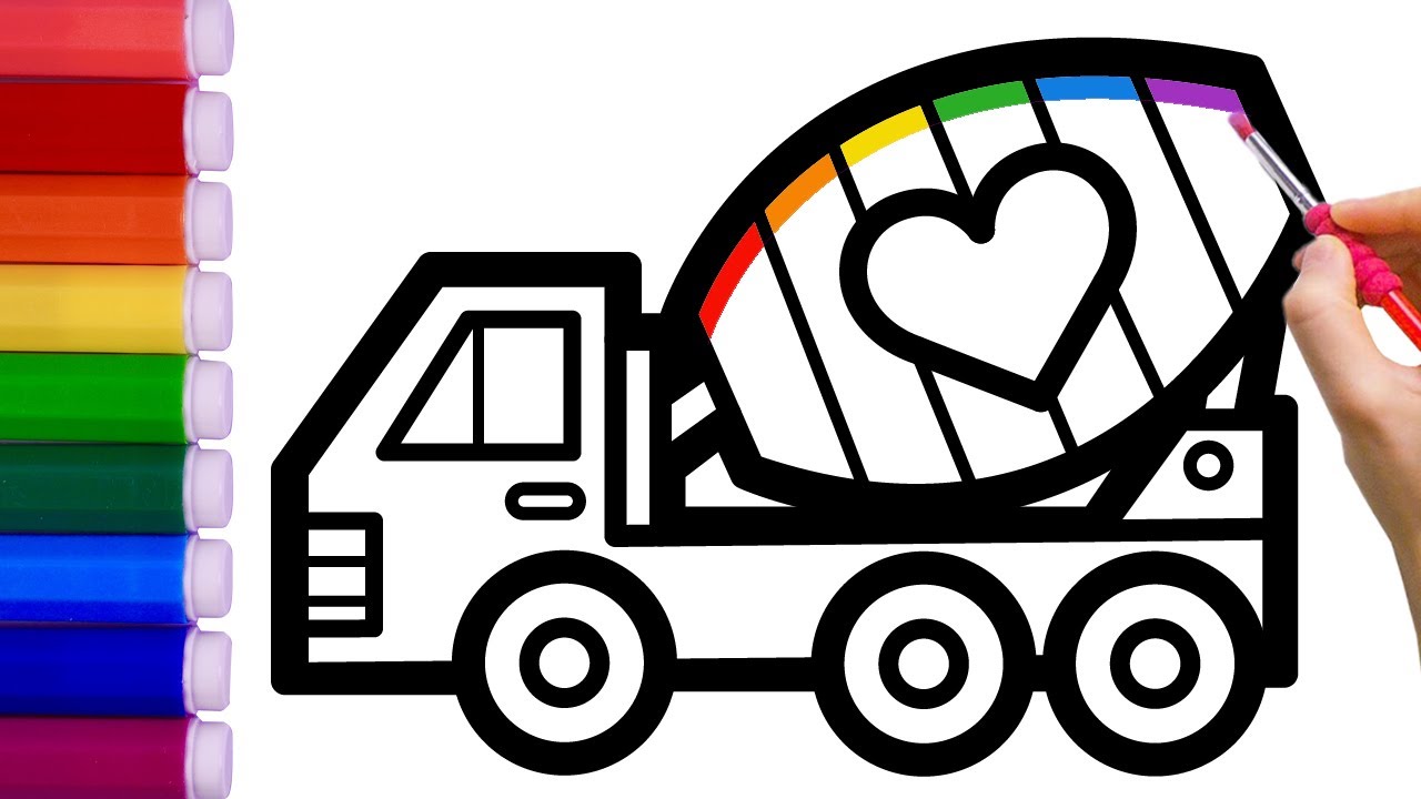 Mixer Truck Drawing,Painting and Coloring for Kids & Toddlers.How To ...
