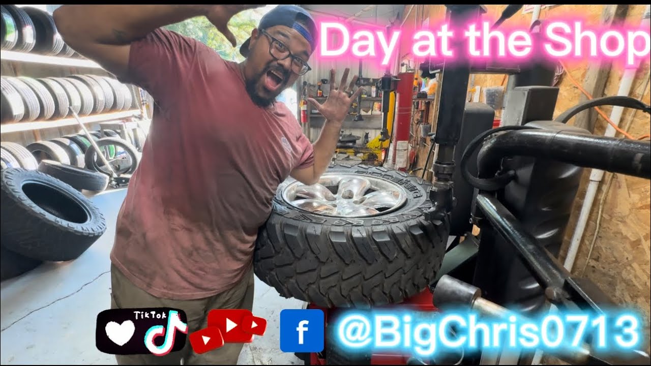Putting on BIG MUD TIRES A Day AT THE TIRE SHOP ! Heavy Tires!! - YouTube