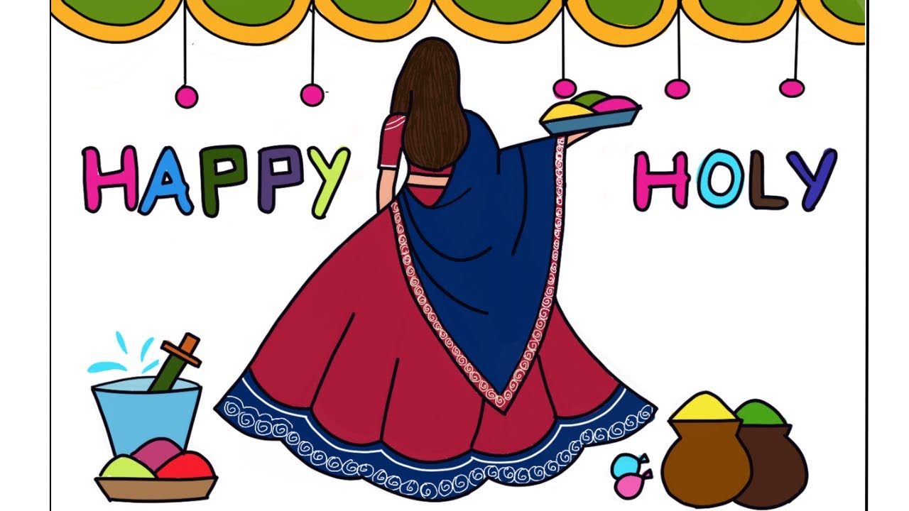 Holi drawing easy| Happy Holi poster drawing | drawing on ipad | Holi ...