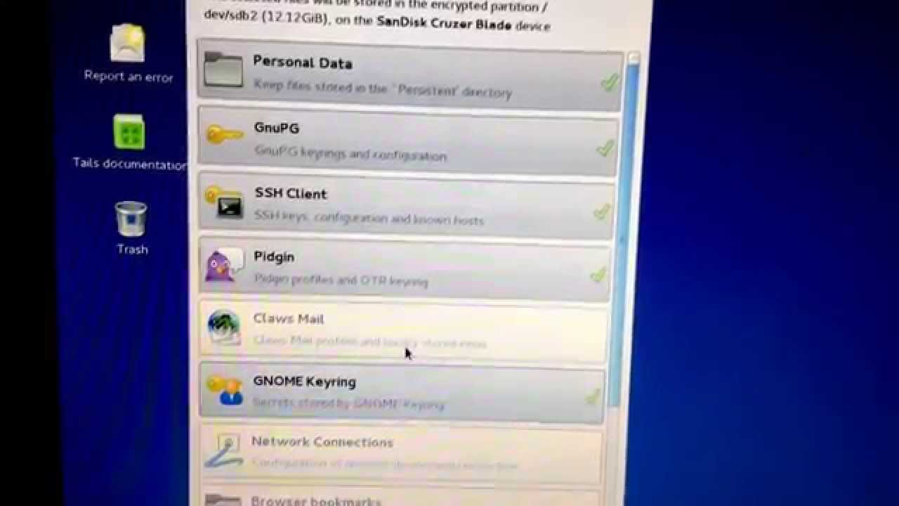 How to set and use TAILS persistent volume. - YouTube