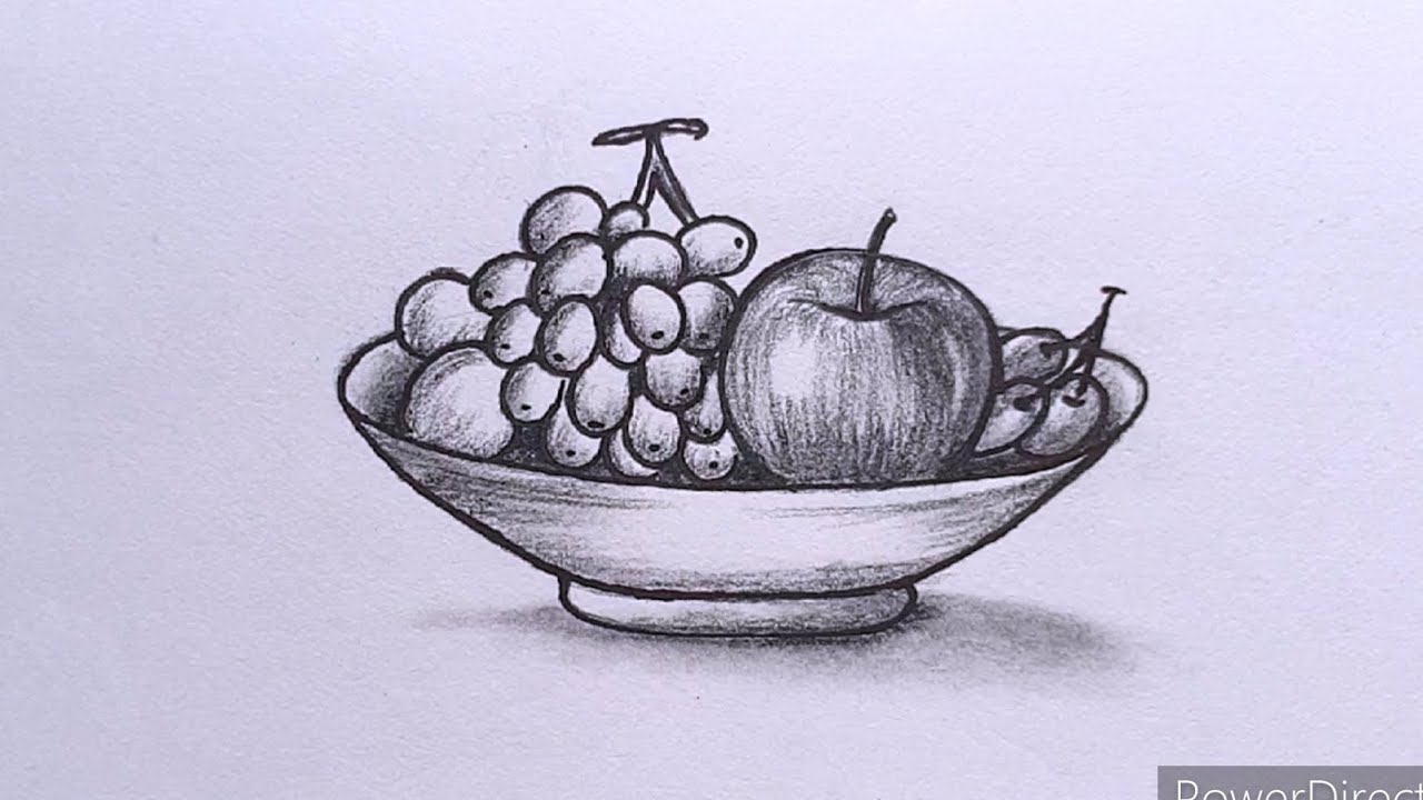 How to Draw Fruits in Plate Drawing with Shading | Step-by-Step Drawing ...