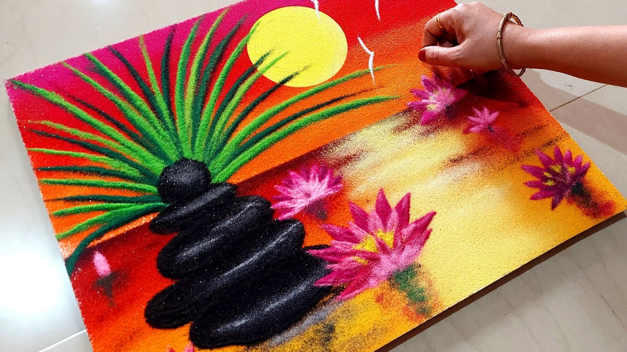 Nature Scenery Poster Rangoli | निसर्ग रांगोळी | 3 D Rangoli Design ...