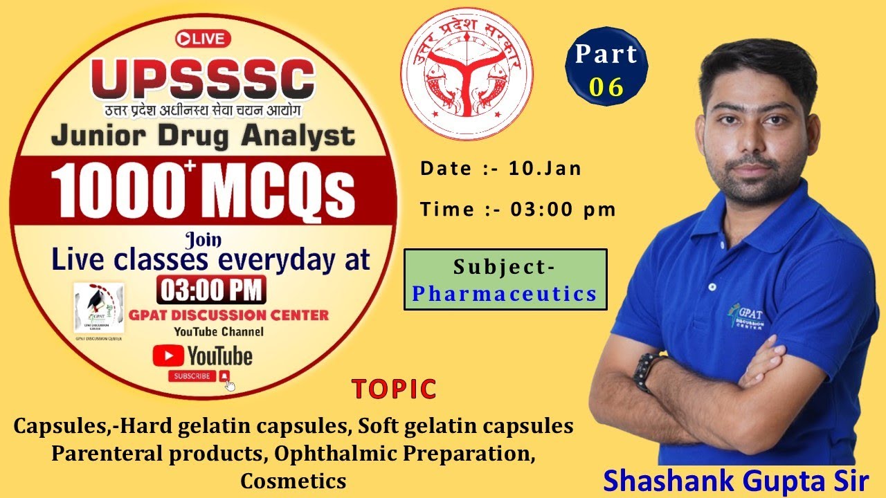 UPSSSC DRUG ANALYST MCQ ️PART- 6 | CAPSULE, PARENTERAL, OPTHALMIC ...