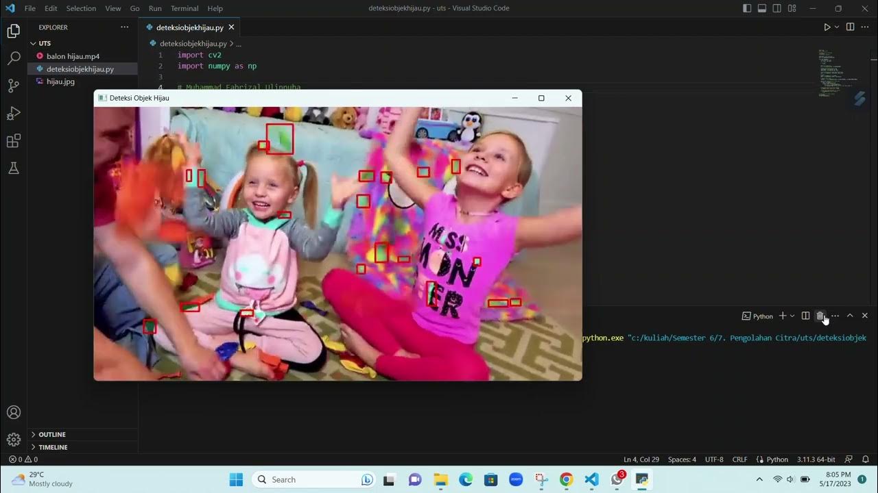 Deteksi objek berwarna hijau menggunakan opencv python - YouTube