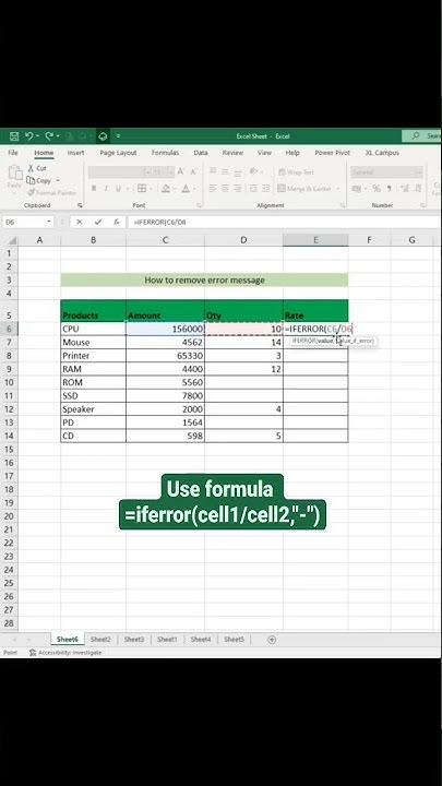 Remove errors arising while division by bill value in MS-excel in seconds.#div/0! error #excel ...