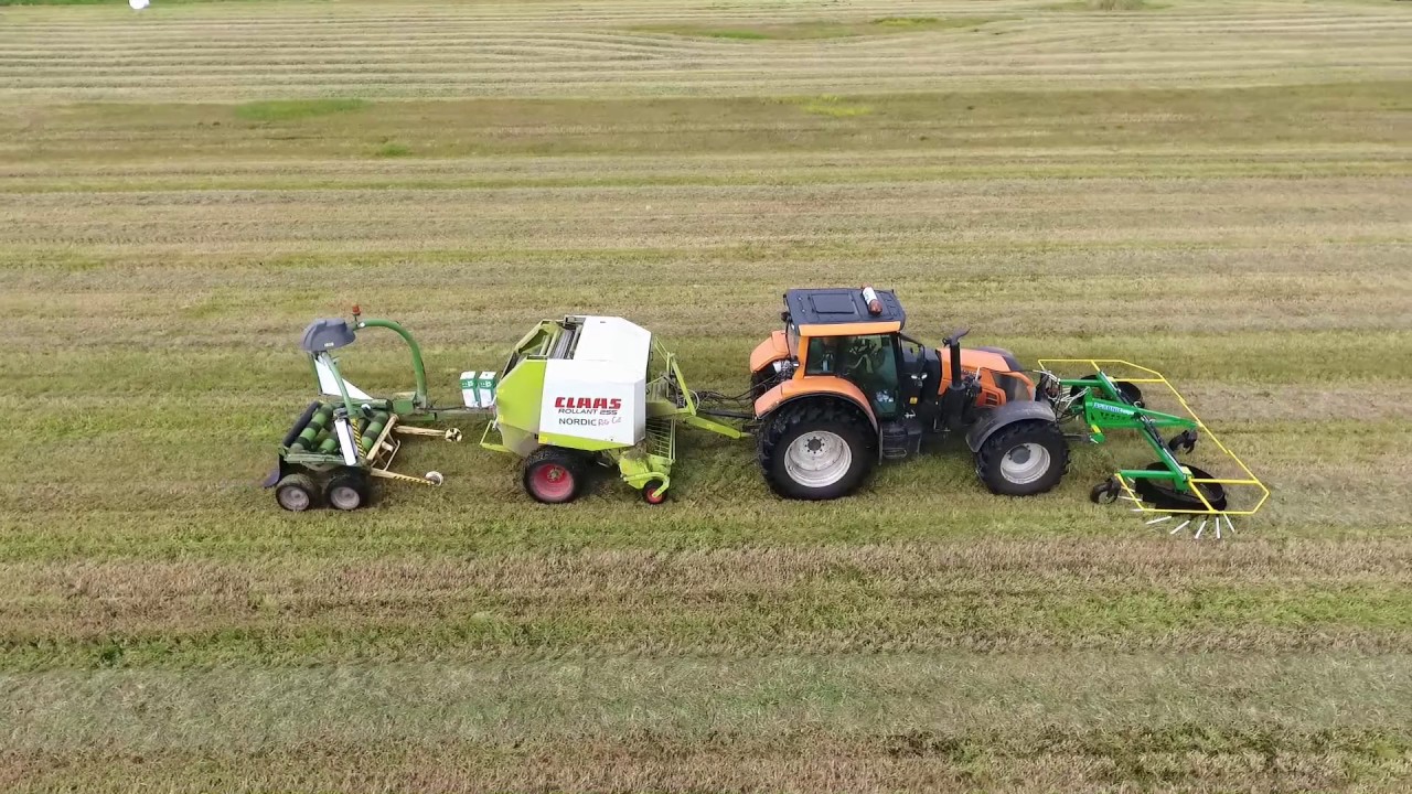 Agronic WR500 rake, Claas baler and inline wrapper. - YouTube