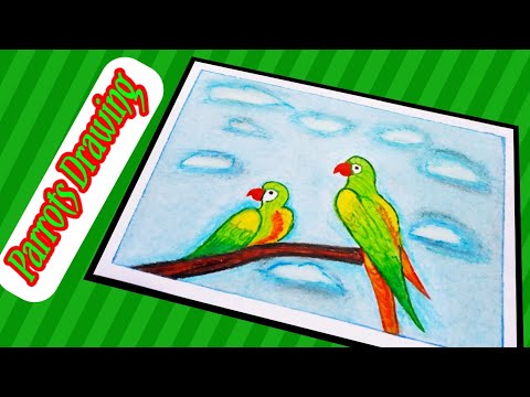 Two green parrot's drawing/ How to draw parrots scenery |Beautiful ...