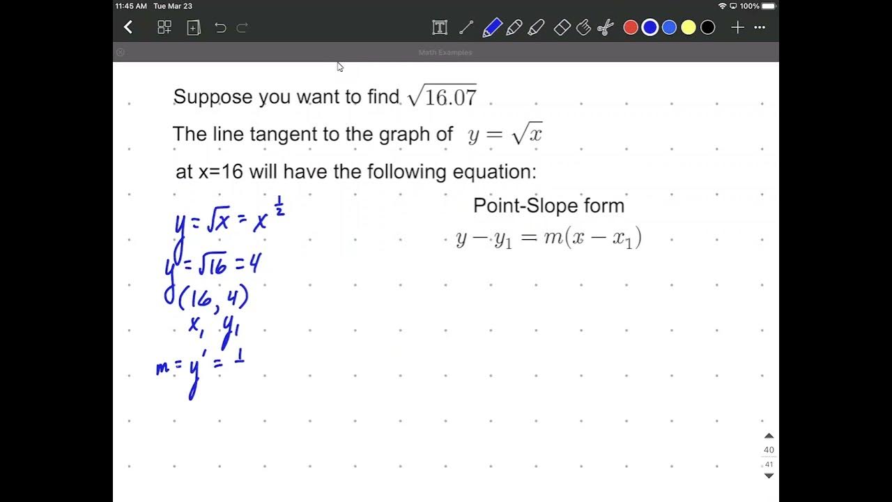 Linear Approximation Tangent Line Approximation For Square Root Calculus Youtube