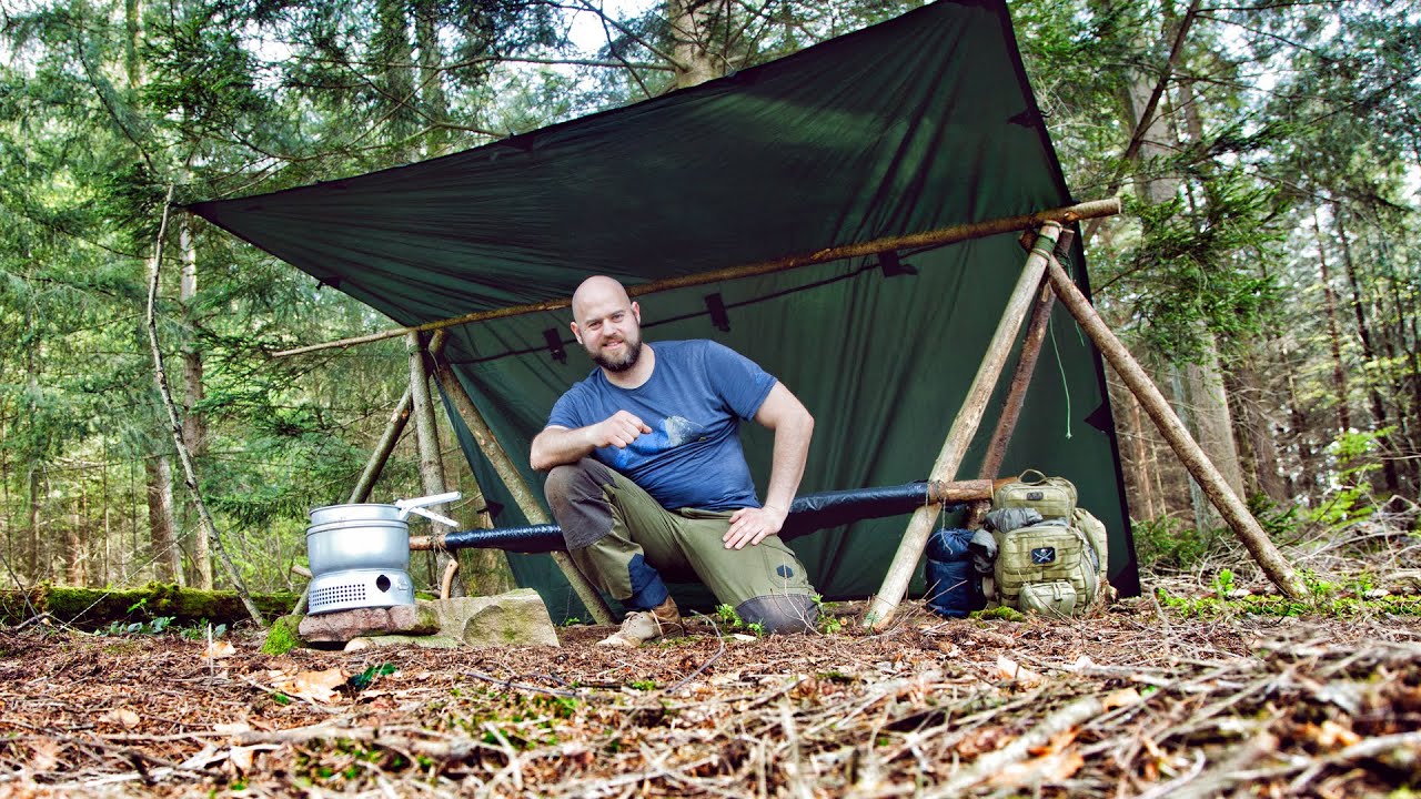 24H Bushcraft & Survival Overnighter im Tripod Shelter - YouTube