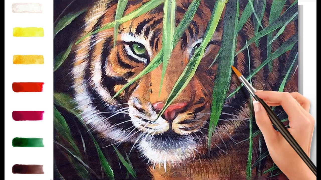 Tiger in the Jungle. How yo paint🎨ACRYLIC tutorial DEMO - YouTube