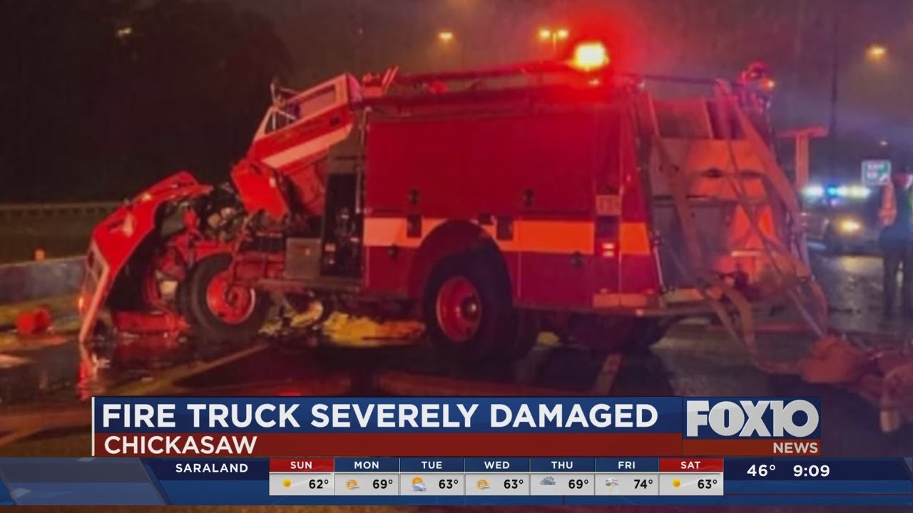 Fire truck severely damaged - YouTube