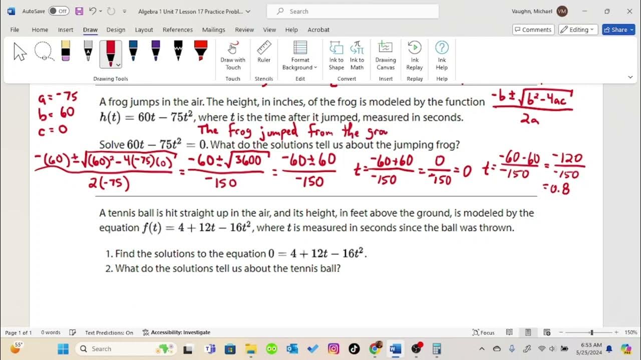 Algebra 1 Unit 7 Lesson 17 Practice Problems - YouTube