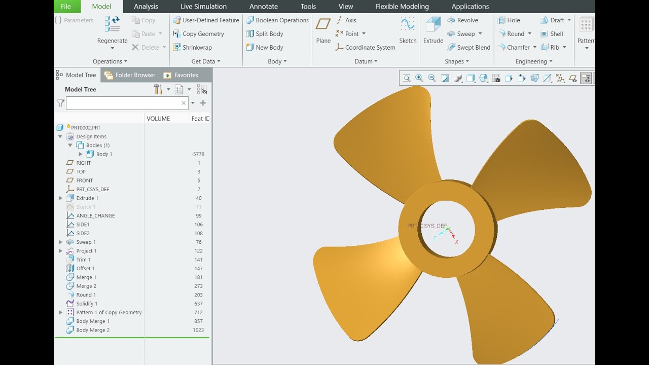 Model twisted blade in Creo Surfacing || Advanced Surfacing || Trajpar ...