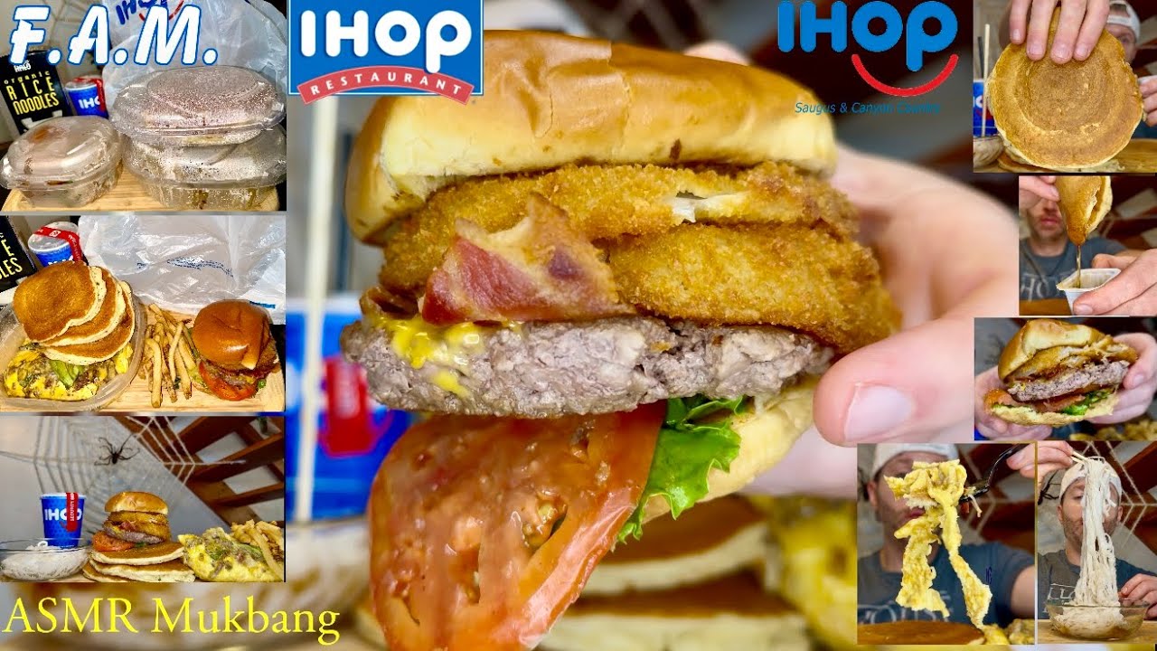 ASMR - IHOP, Cowboy BBQ Stackhouse Burger, Spicey Poblano Omelet ...