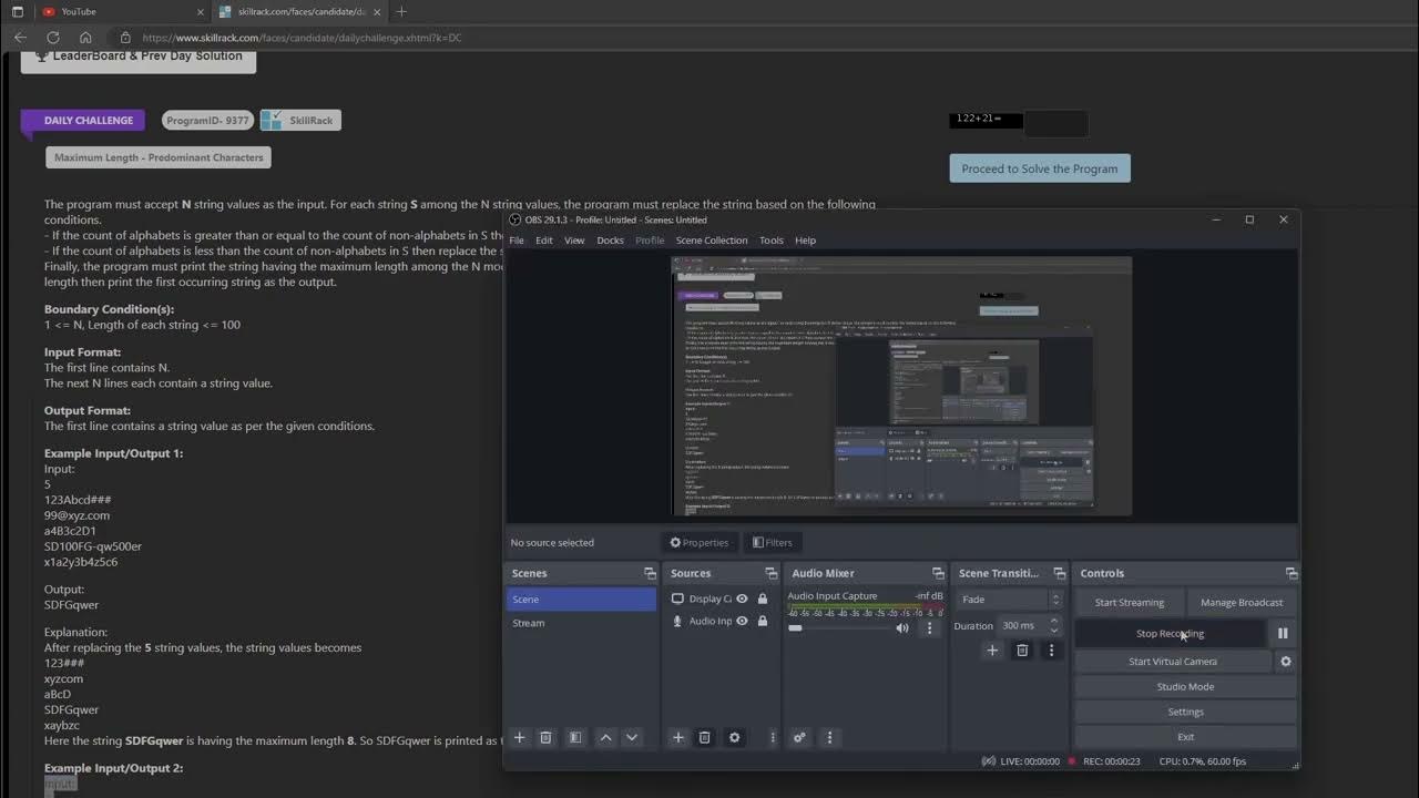 SkillRack- Daily Challenge - Maximum Length - Predominant Characters (Program Id: 9377) 07-09-23 ...