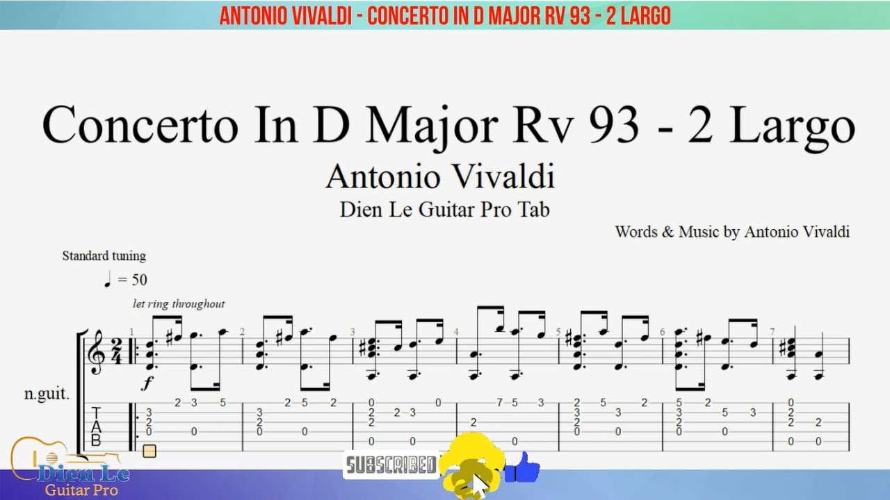 Antonio Vivaldi - Concerto In D Major Rv 93 - 2 Largo for Guitar ...