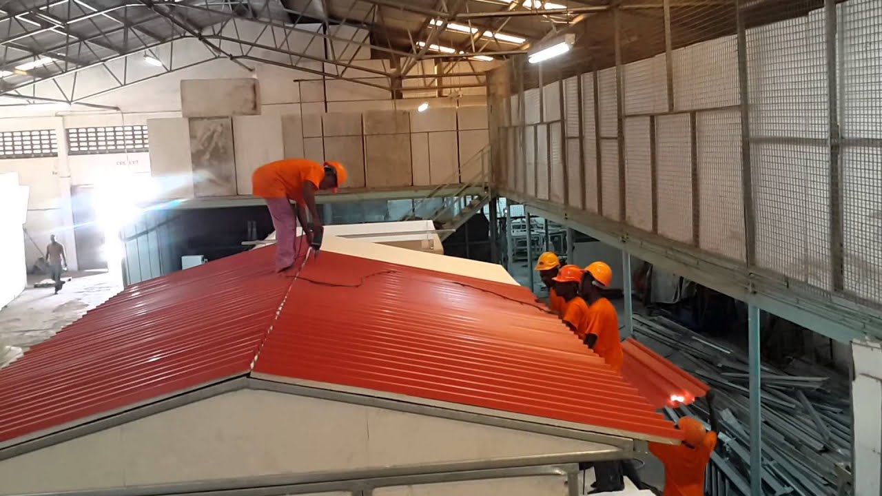 Elsek fold-able house roofing sheets assembly - YouTube