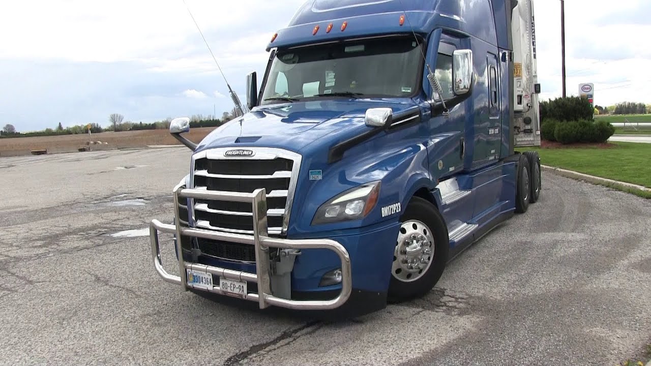 Big Blue Freightliner Semi Truck At Truck Stop Off The 402 - YouTube