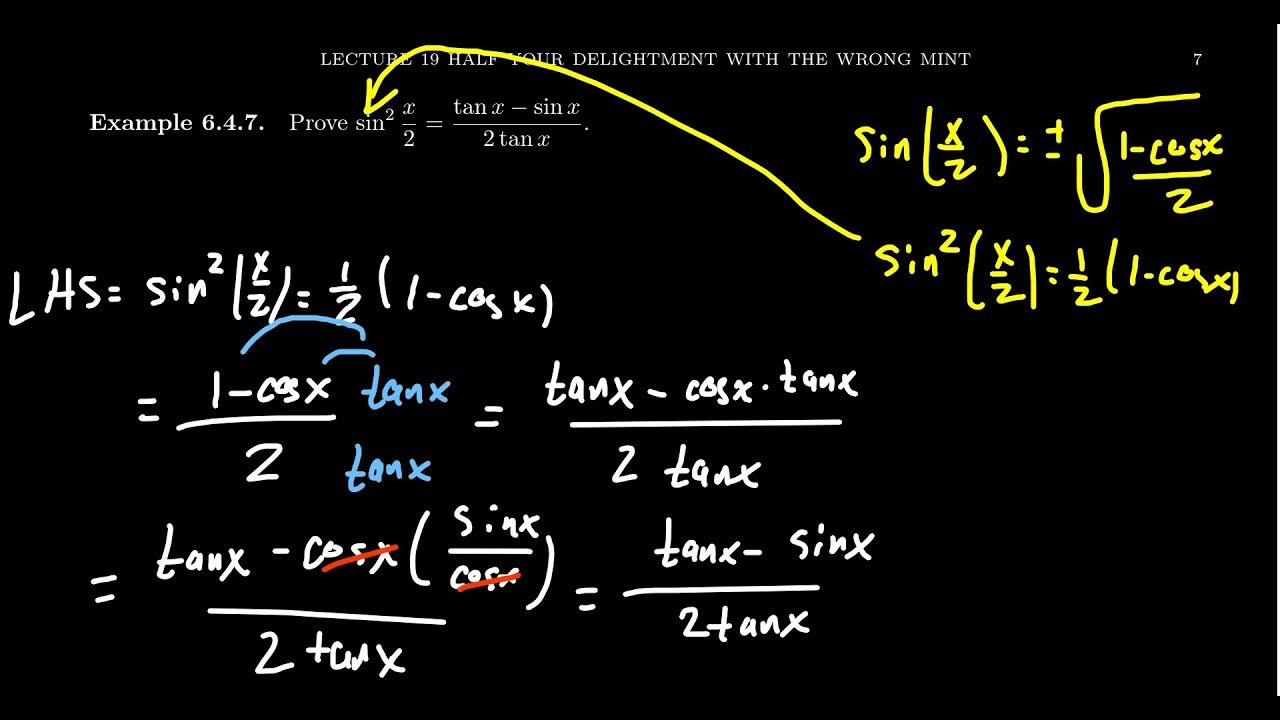 Proving a Trigonometric Identity Using Half Angle Identities - YouTube