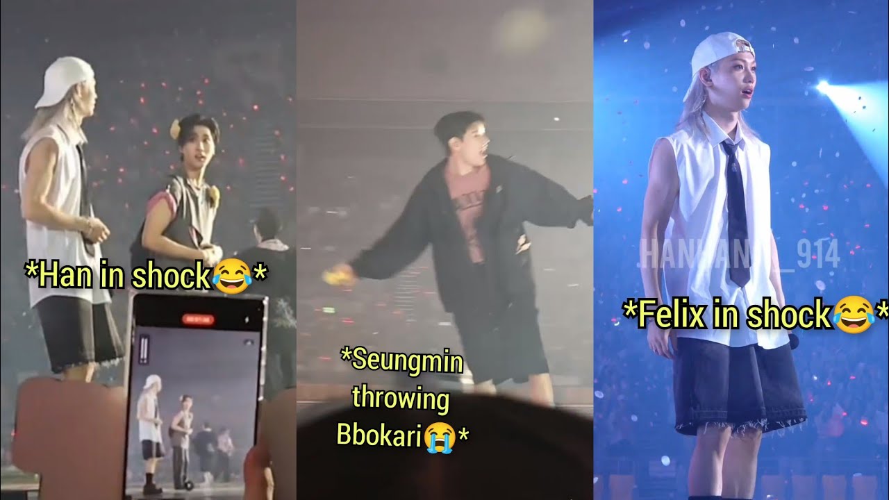 스트레이 키즈 Stray Kids Han and Felix reaction to Seungmin throwing Bbokari ...