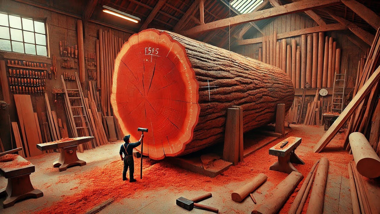 Wood Lathe - The Process of Carving Giant Redwood Trees in the Factory ...