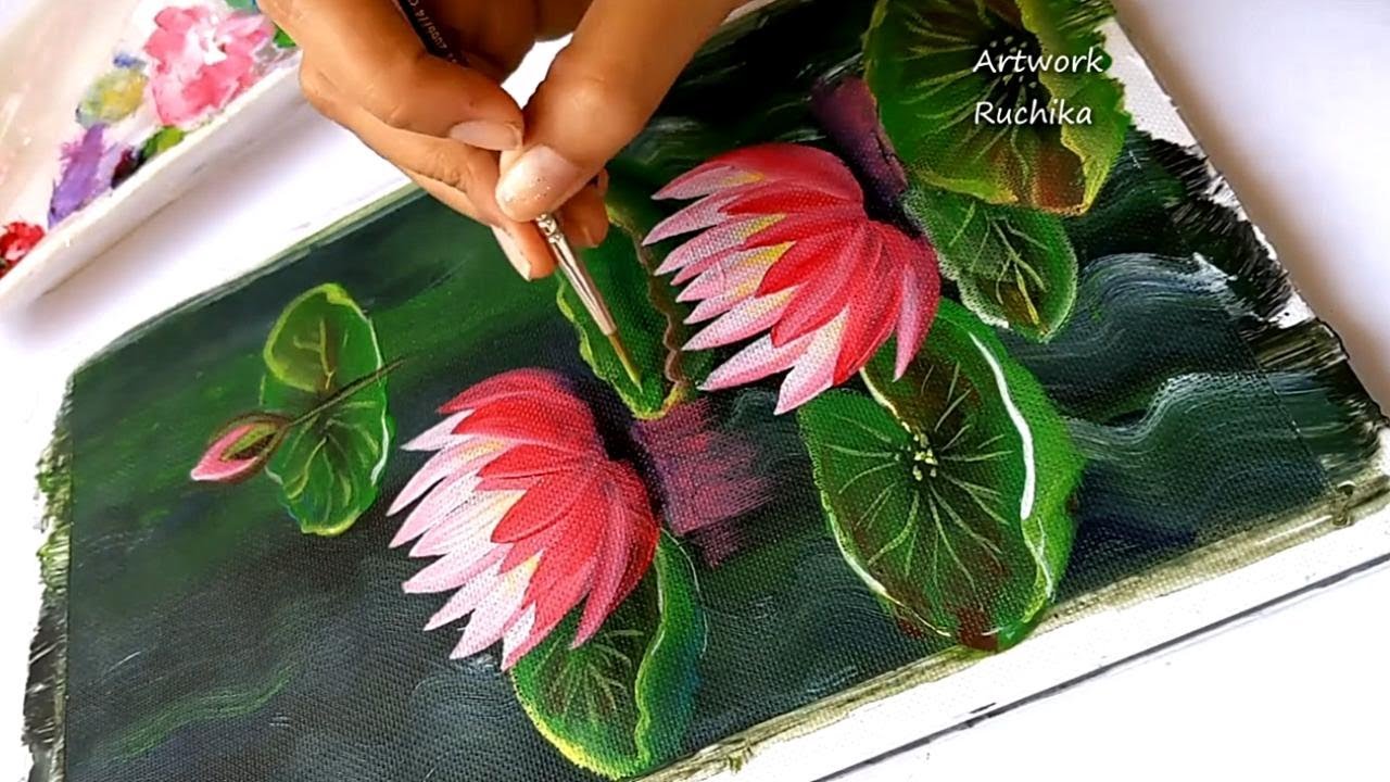 lotus painting tutorial | How to Paint a Lotus Flowers | Acrylic ...