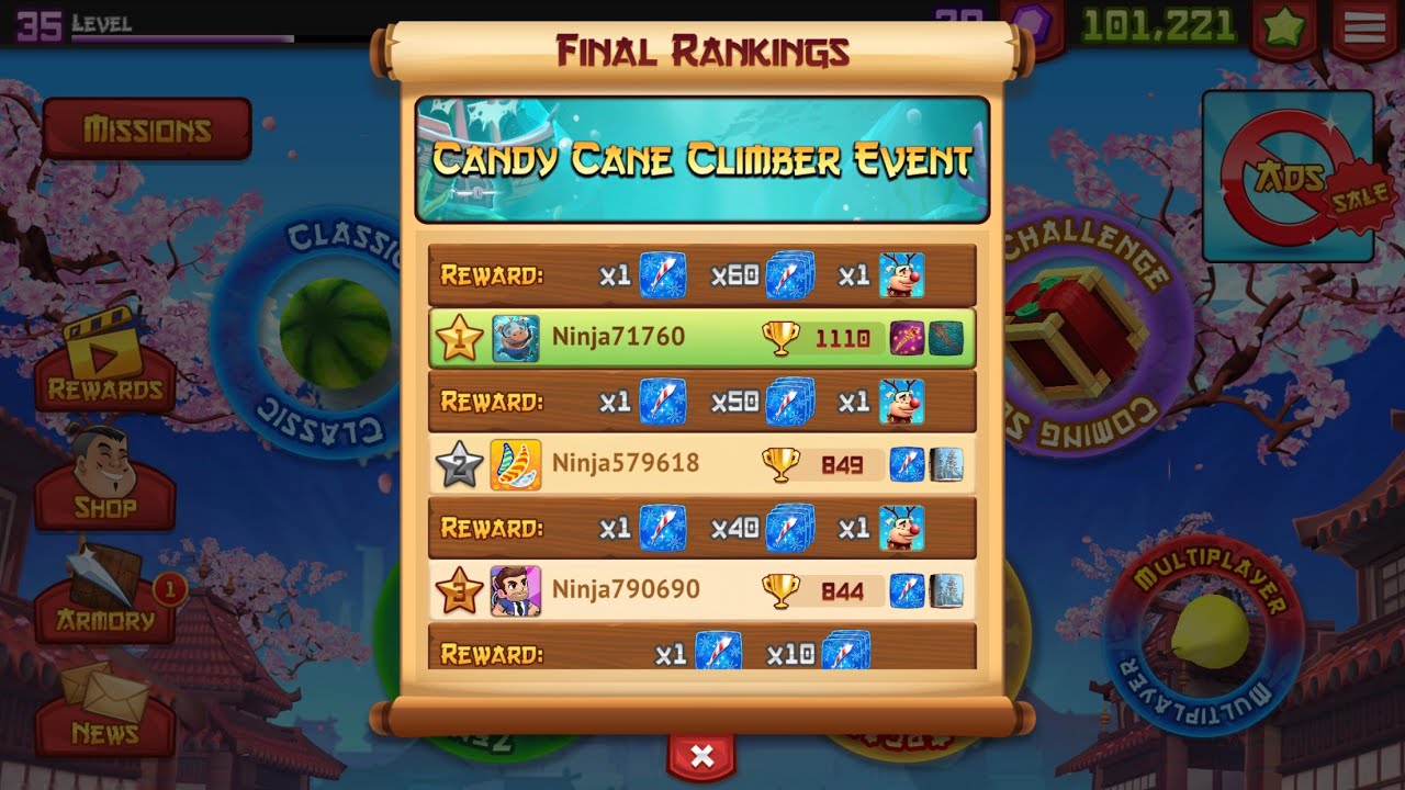 Getting a Candy Cane Blade on Fruit Ninja: Candy Cane Climber Event ...