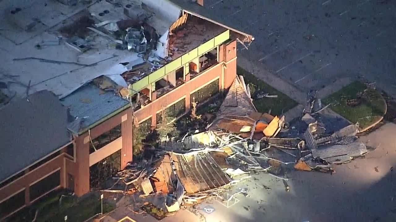 Sky 5 shows storm damage on Britton Road - YouTube