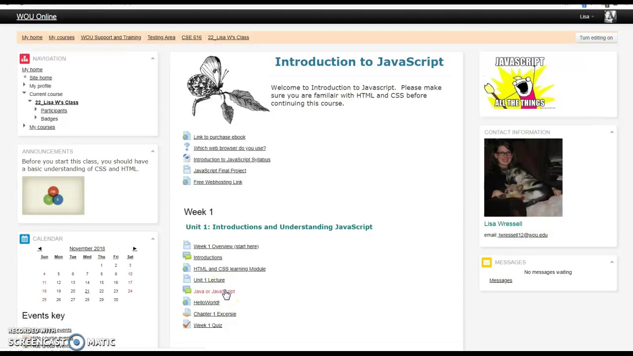 Moodle Course Intro to JavaScript Tour - YouTube