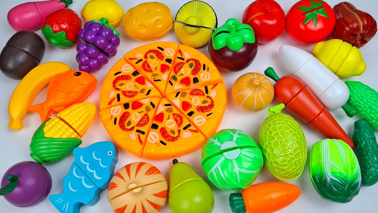 how to cutting wooden & plastic fruit vegetables, Cutting Durian, Tomato, Pizza - YouTube