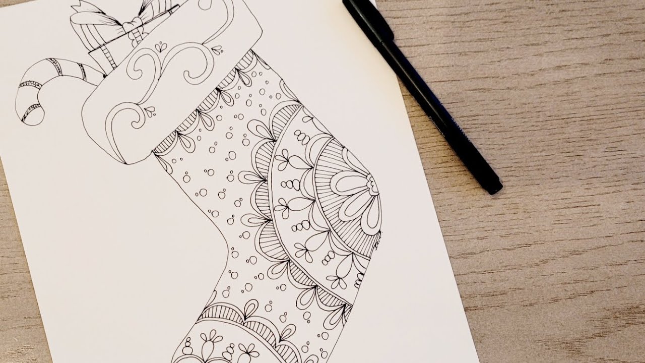 Christmas Stocking drawing tutorial | Art Therapy | Follow Along ...
