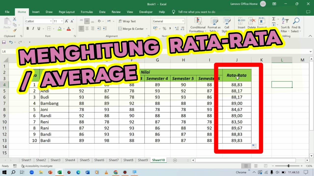 Cara Menghitung Rata-rata (Average) di Excel (Masih Di Sheet & Kolom ...