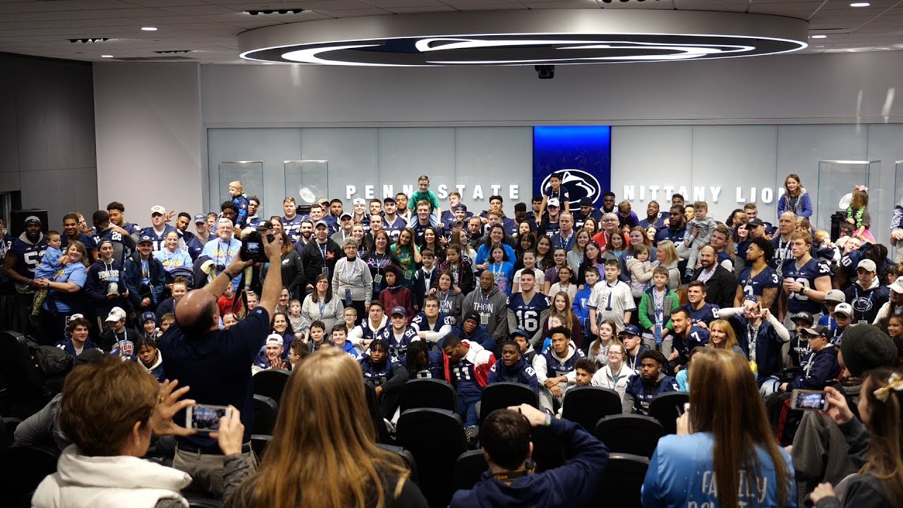 Penn State football hosts Thon families at Lasch Building - YouTube