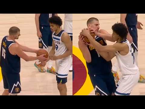 Nikola Jokic trolling at end of game and hands ball to Wolves just to try snatch it back