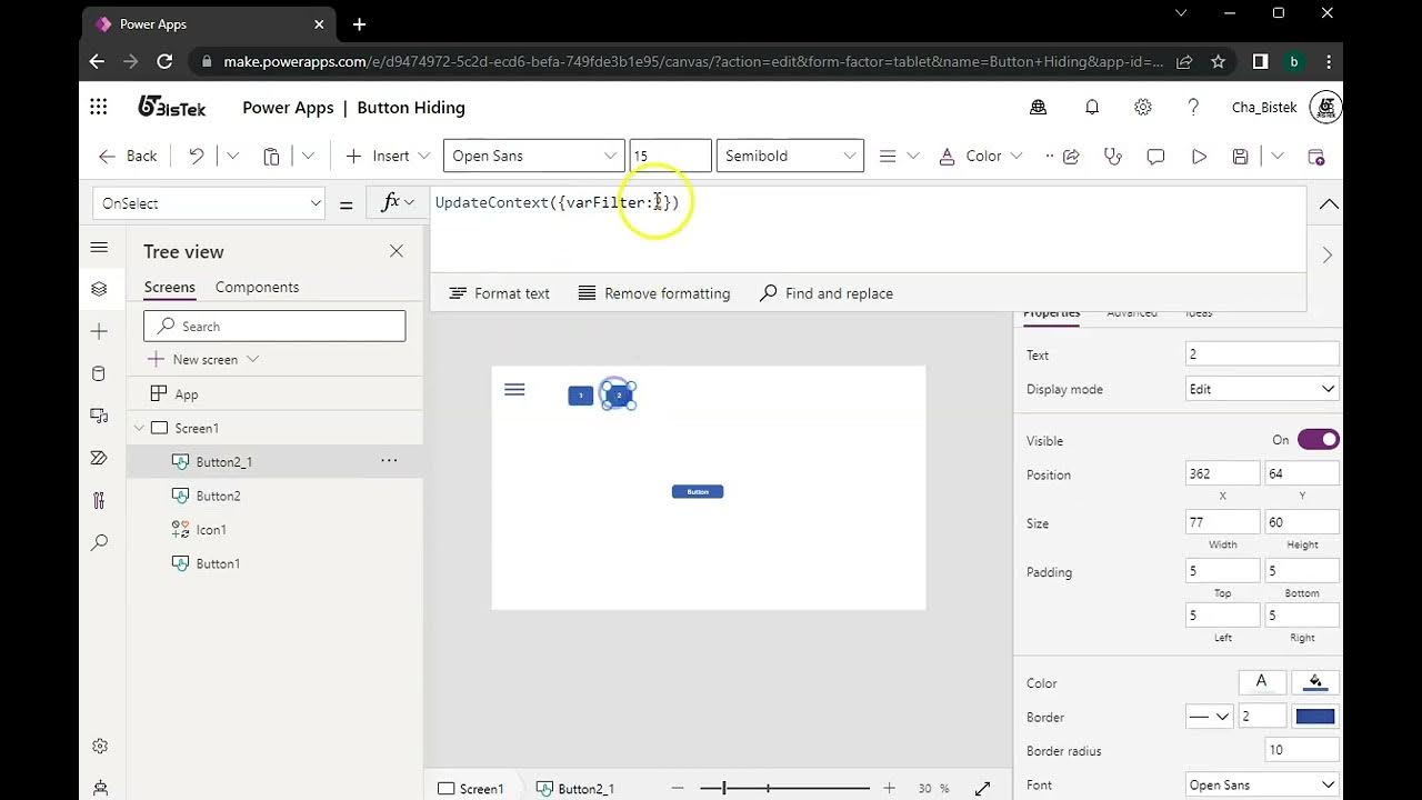 Power Apps: Hiding Button with Context Variable OnVisible - YouTube