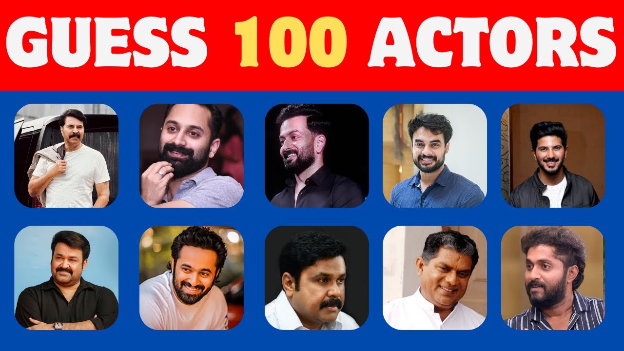 Guess the mollywood actors in 5 seconds | 100 Actors Quiz game - YouTube