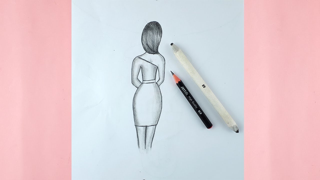 Very easy girl (back side) drawing for beginners || How to draw a girl ...
