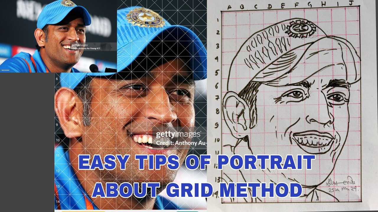 How To Draw MS Dhoni/ Outline with Gridmethod /MS Dhoni Portrait,Step ...
