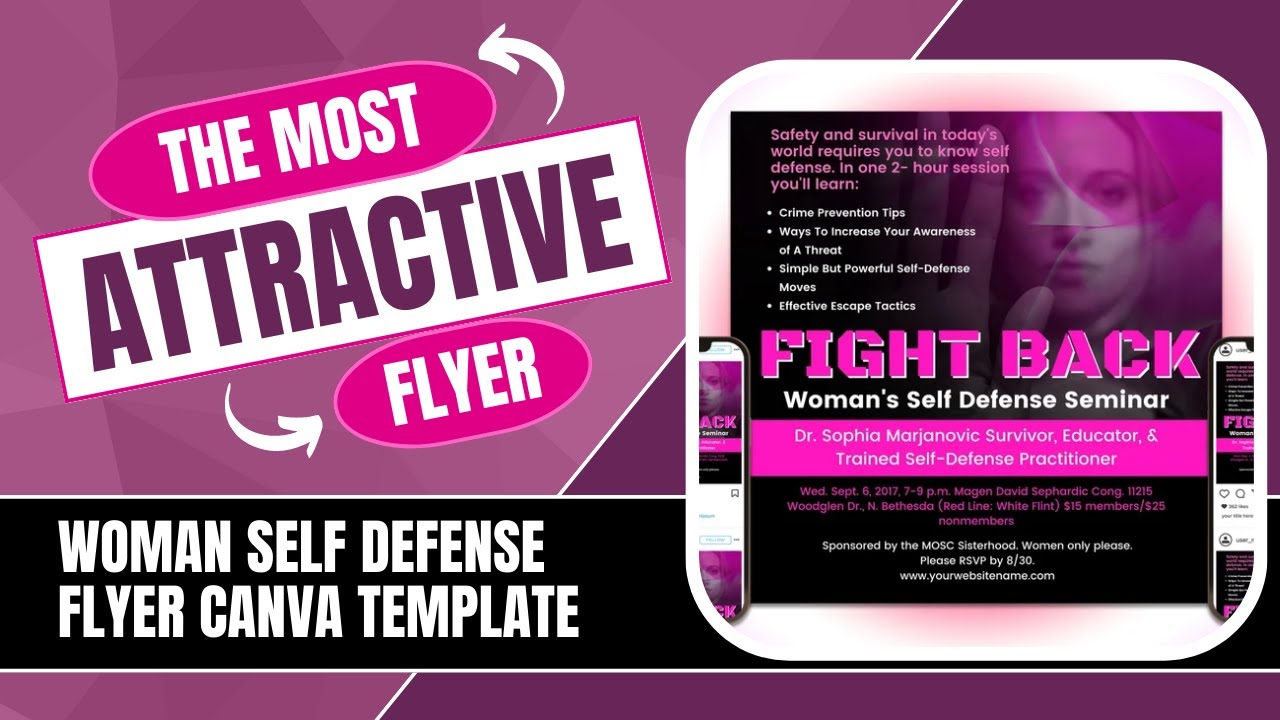 Woman Self Defense Flyer Canva Template for DIY Social Media Marketing ...