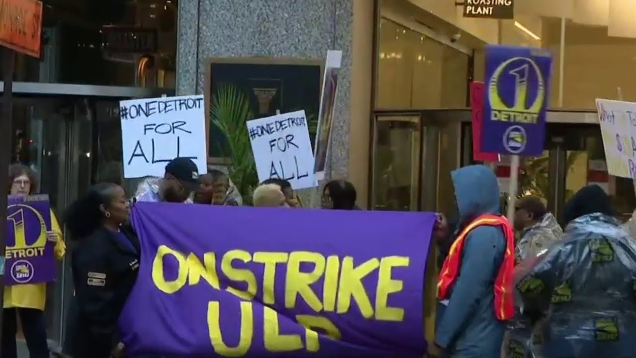 Security guards on strike in Downtown Detroit - YouTube