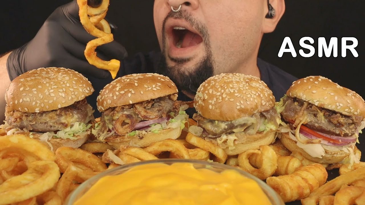 ASMR CHEESY mini BURGERS & TWISTER FRIES MUKBANG (No Talking) EATING ...