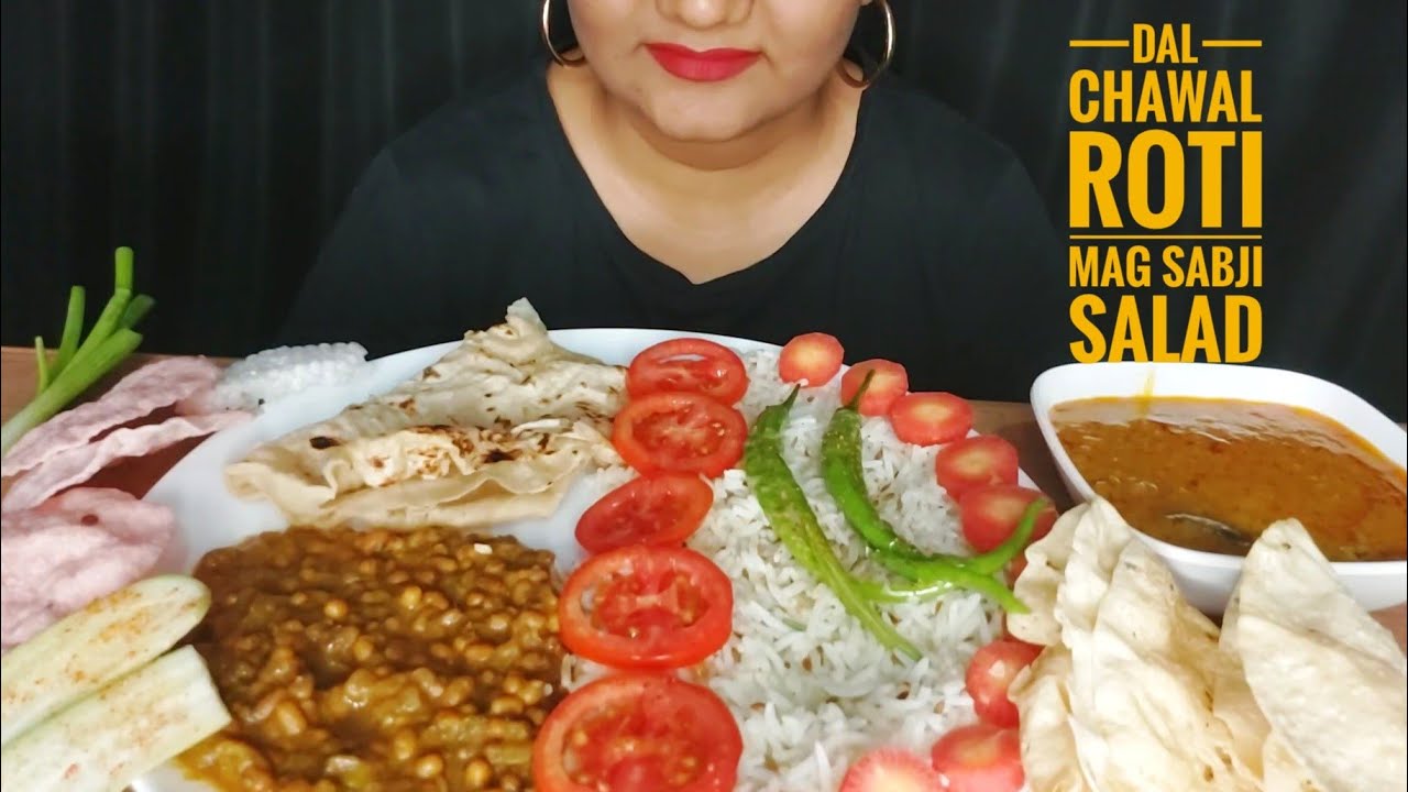 Indian mukbang | Dal Chawal mag sabji roti salad | #food - YouTube