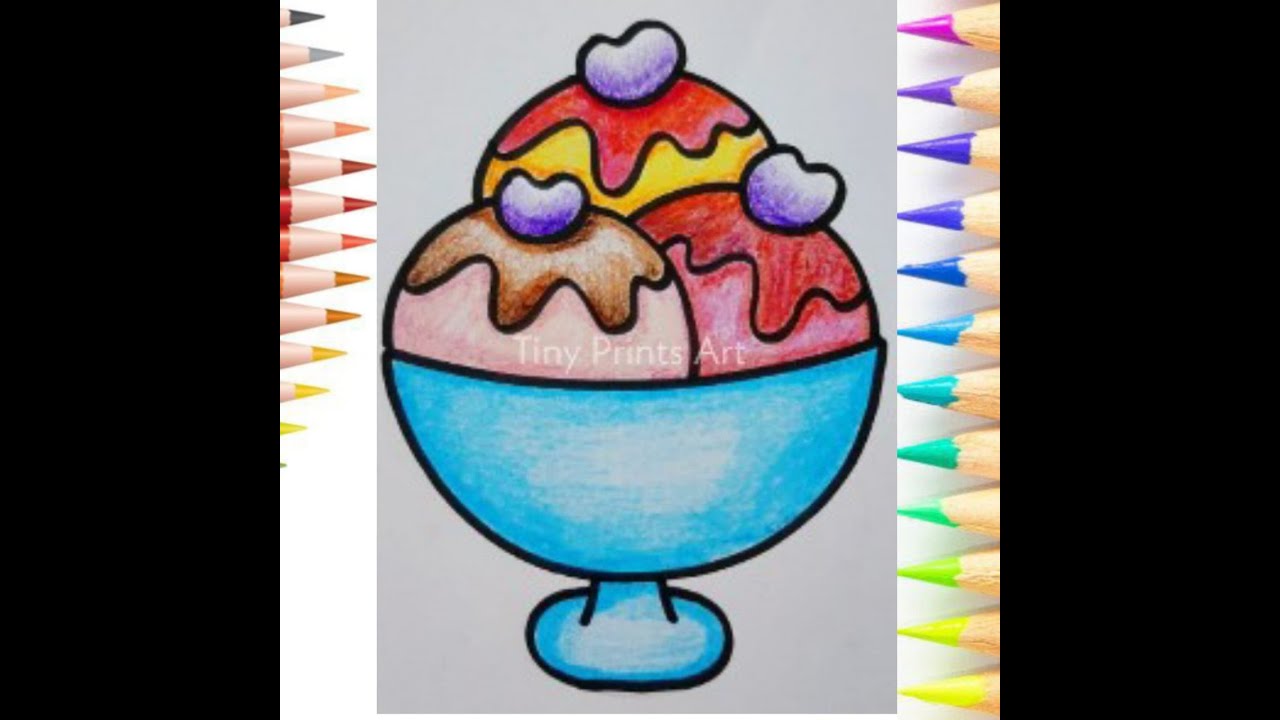 How To Draw ice-cream 🍨 🍦 Step By Step|| ice-cream Bowl Drawing||Ice ...