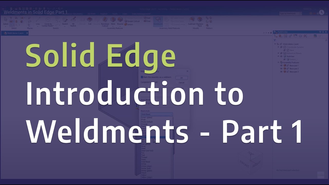 Weldments in Solid Edge - Introduction to Weldments - Part 1 - YouTube
