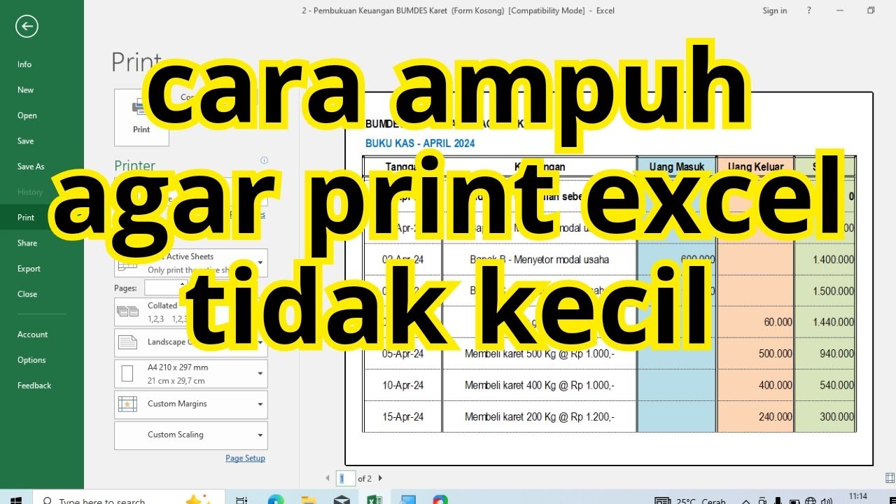 Cara print excel agar tidak kecil, tidak terpotong dan rapi !! Mudah ...