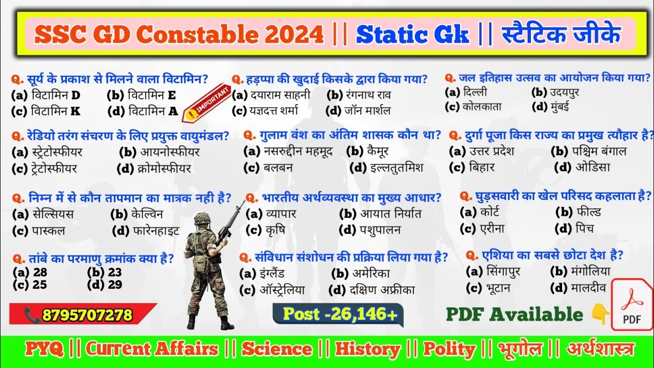 SSC GD Constable 2024 Gk GS || SSC GD Static Gk || SSC GD gk || ssc gd ...